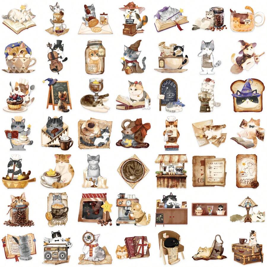 50PCS Magic Cat Cafe Stickers Vinyl Aesthetics Stickers, Decals ...