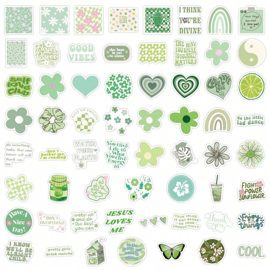 60PCS Green Danish Stickers Vinyl Aesthetics Stickers Scrapbooking ...