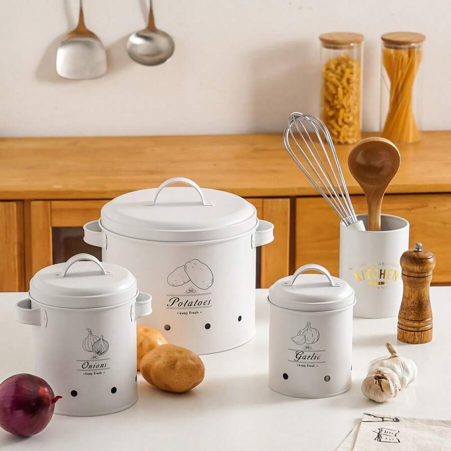 NYKAINMAN A Set Of 3 Cans Of Potato, Onion, Garlic Food Dispenser, Food ...