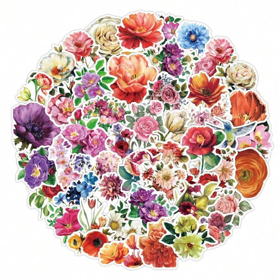 50PCS Retro Flowers Stickers Vinyl Aesthetics Stickers Scrapbooking ...