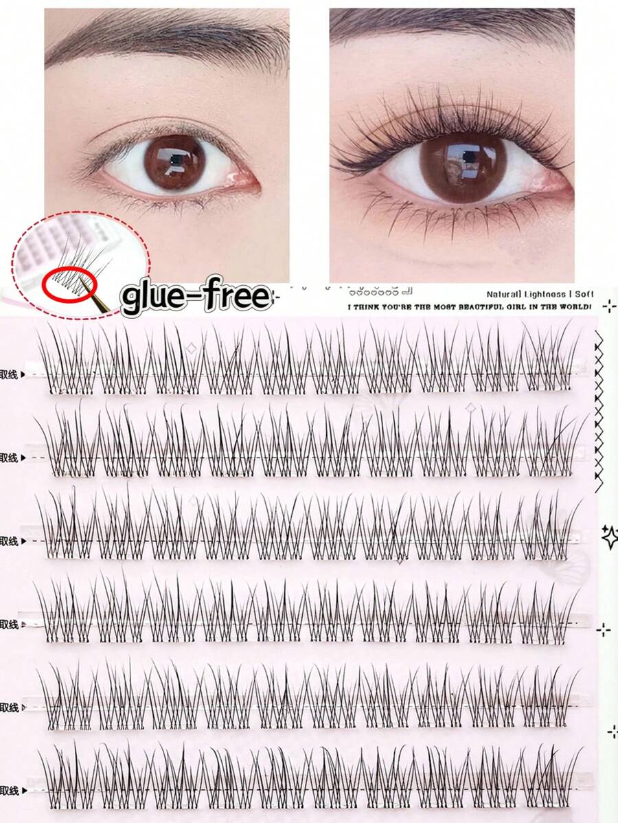100pcs Glue-Free False Eyelashes, Natural Look Slouchy 3-In-1 Demon Fish Scale Segment Lashes, C ...