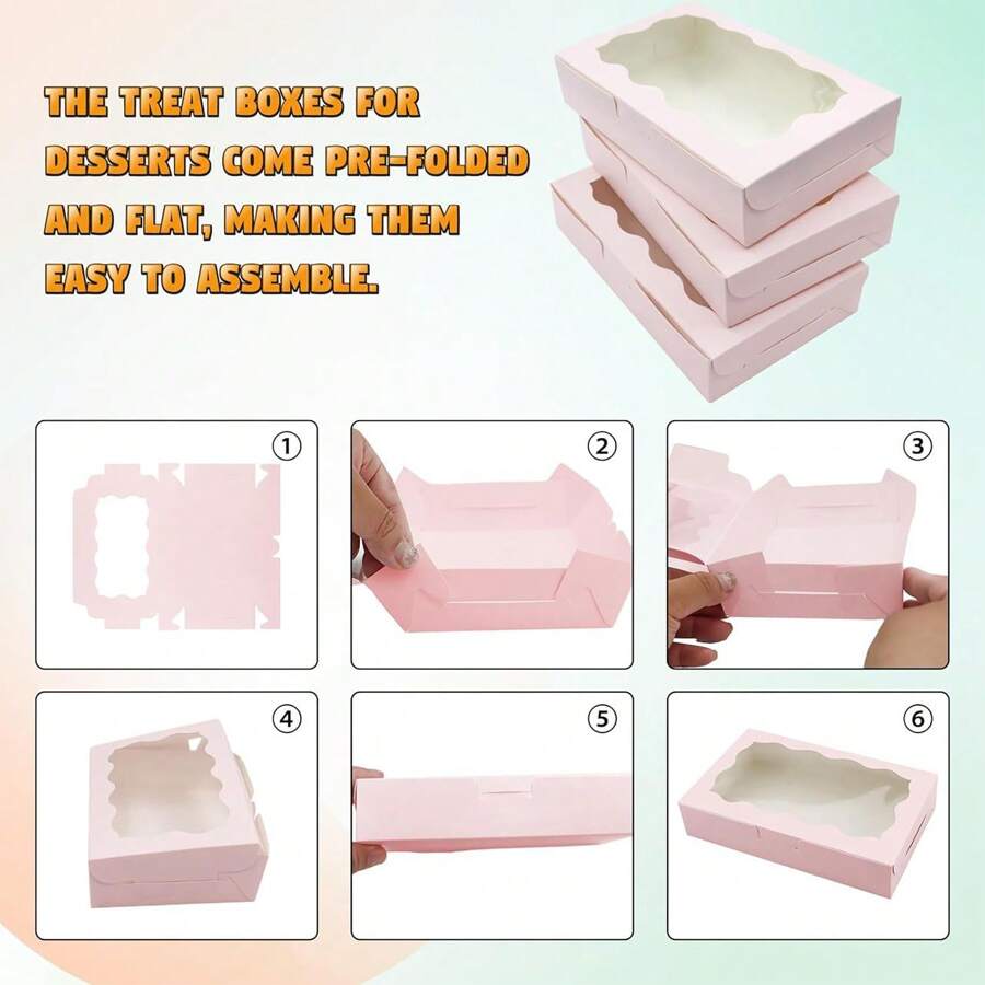 15pcs Cookie Boxes With Clear Window, Pink Pastry Candy Boxes, Premium ...