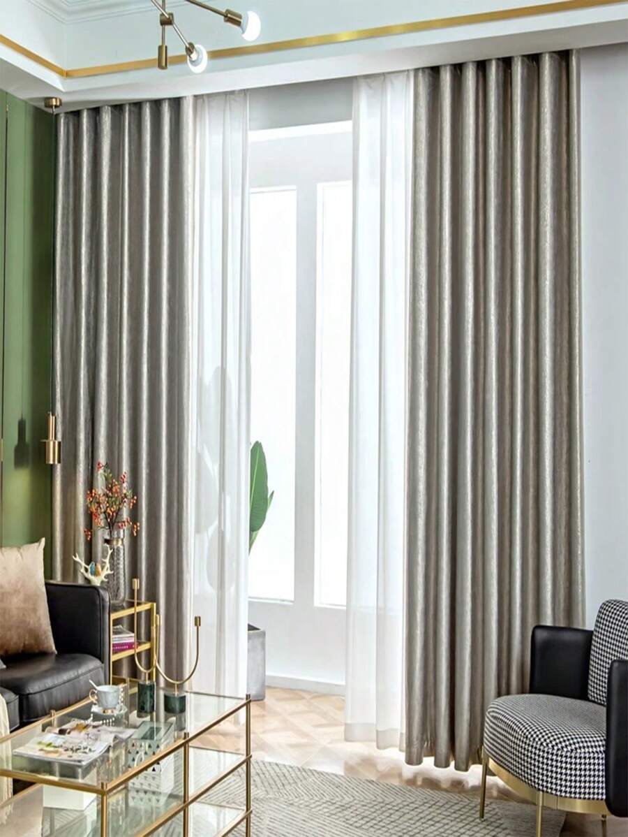 2pcs Modern French Luxury Gold Foil Curtains, High-End Design For Living Room, Bedroom, Balcony ...