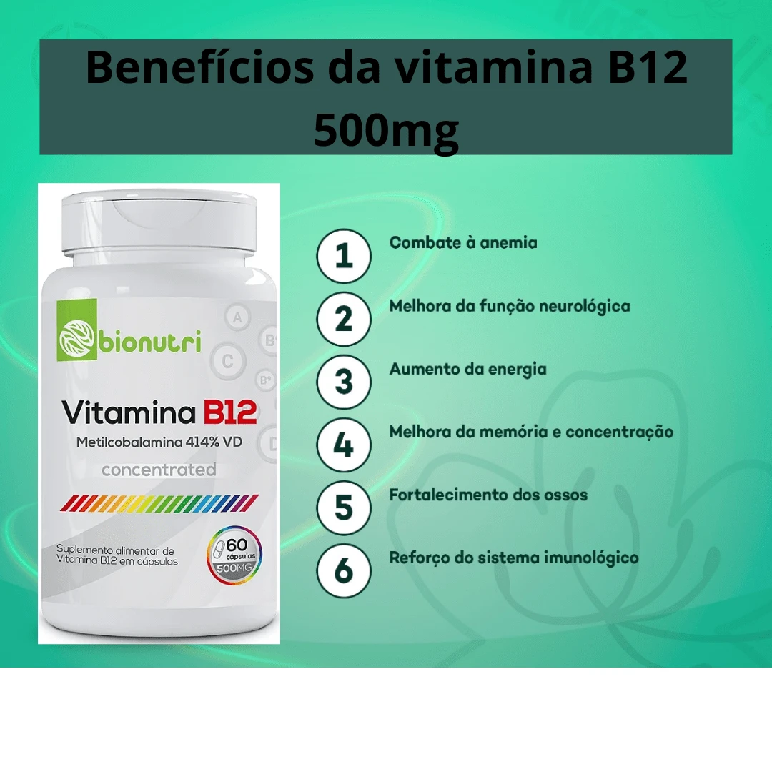 Kit 2x Vitamina B12 Metilcobalamina 414%VD 60 Cápsulas 500Mg Bionutri ...