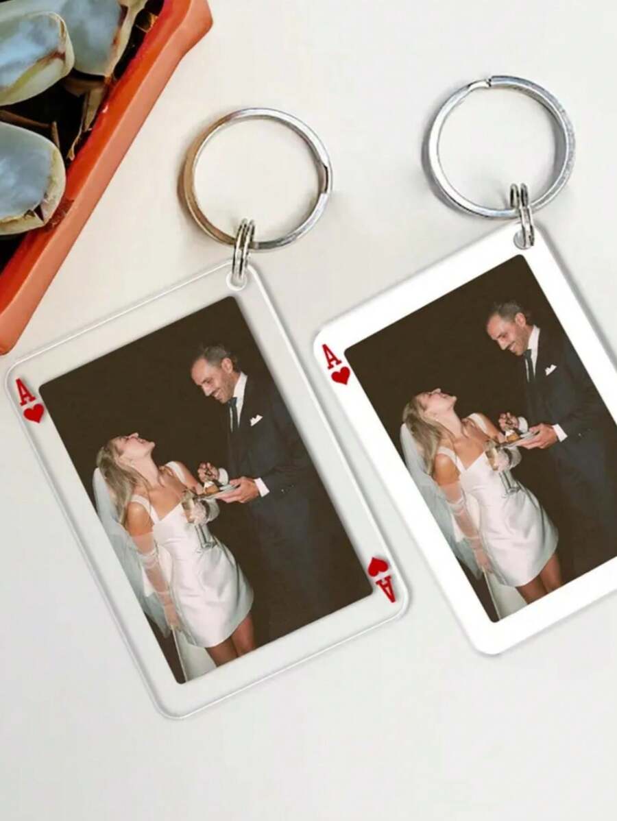 1PC Custom Photo Keychain, Personalized Acrylic Couple Playing Card ...