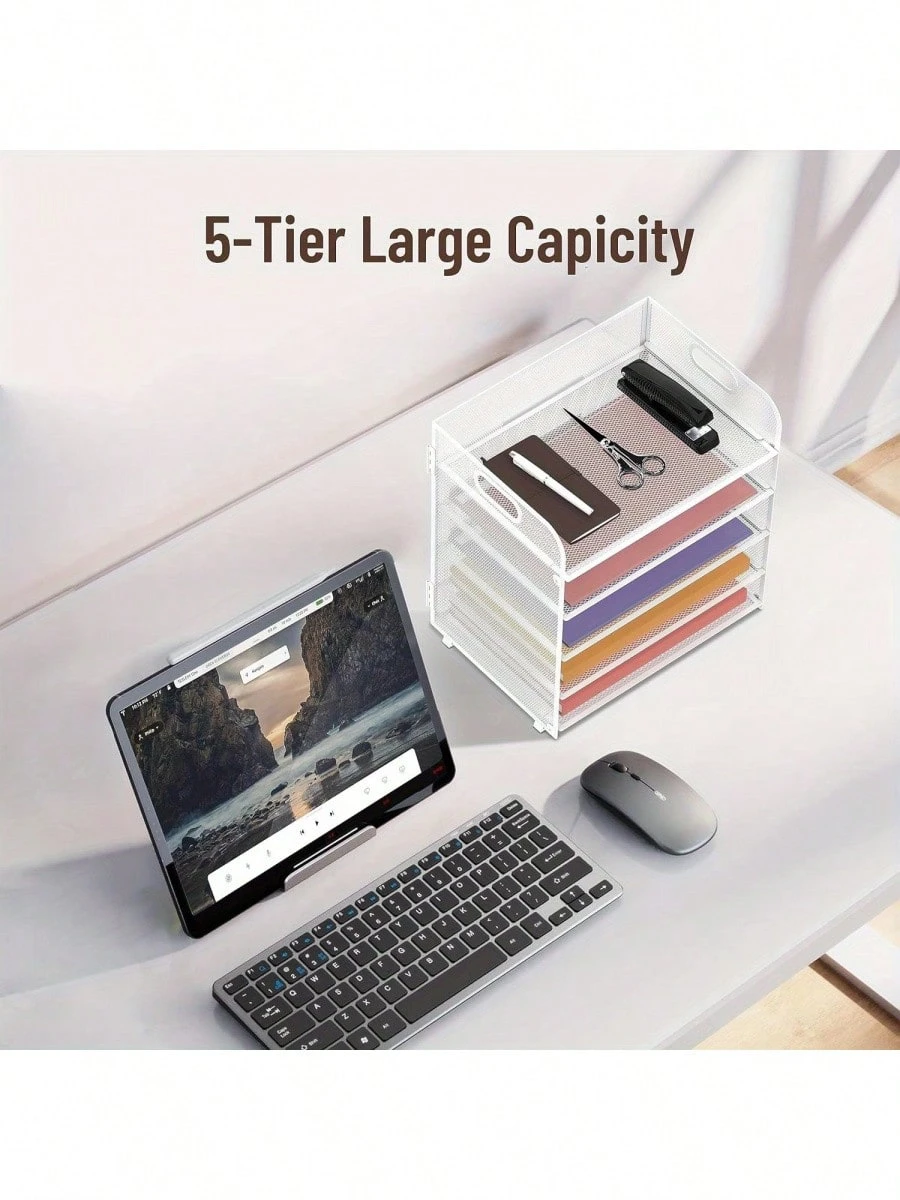 SHARKWOODS Gray Paper Classification Desk Organizer, 5 Trays Paper ...