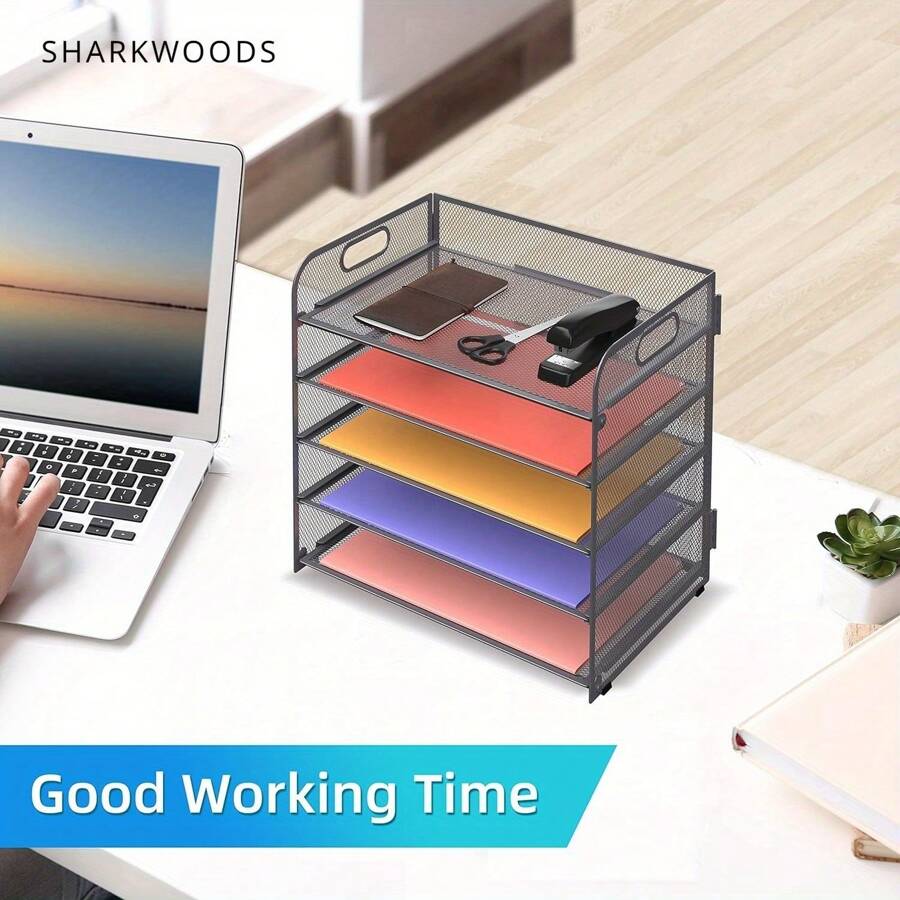 SHARKWOODS Gray Paper Classification Desk Organizer, 5 Trays Paper ...