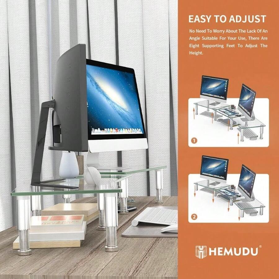 Hemudu Dual Monitor Stand -Adjustable Length And Angle Dual Monitor ...