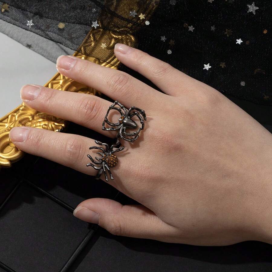 1 Set Adjustable Creative Spider & Diamond Decor Elegant Rings, Great ...
