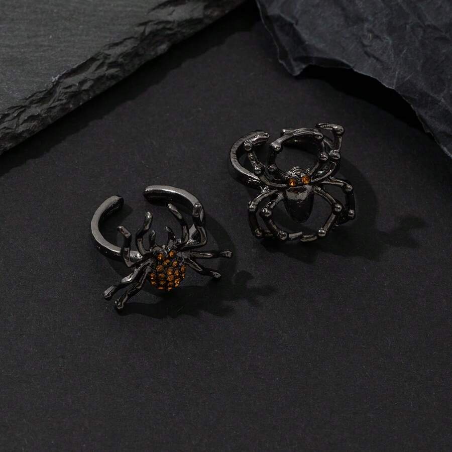 1 Set Adjustable Creative Spider & Diamond Decor Elegant Rings, Great ...