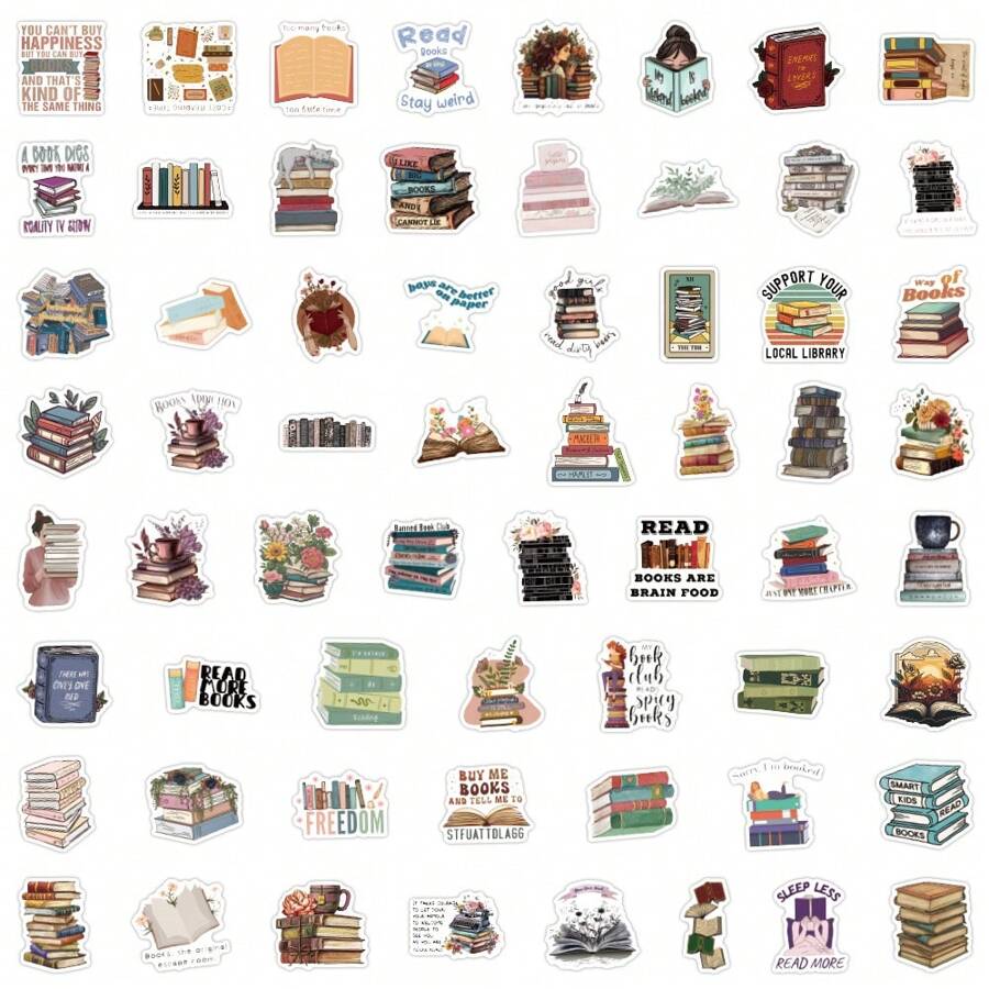 60PCS Vintage Books Stickers Vinyl Aesthetics Stickers Scrapbooking ...