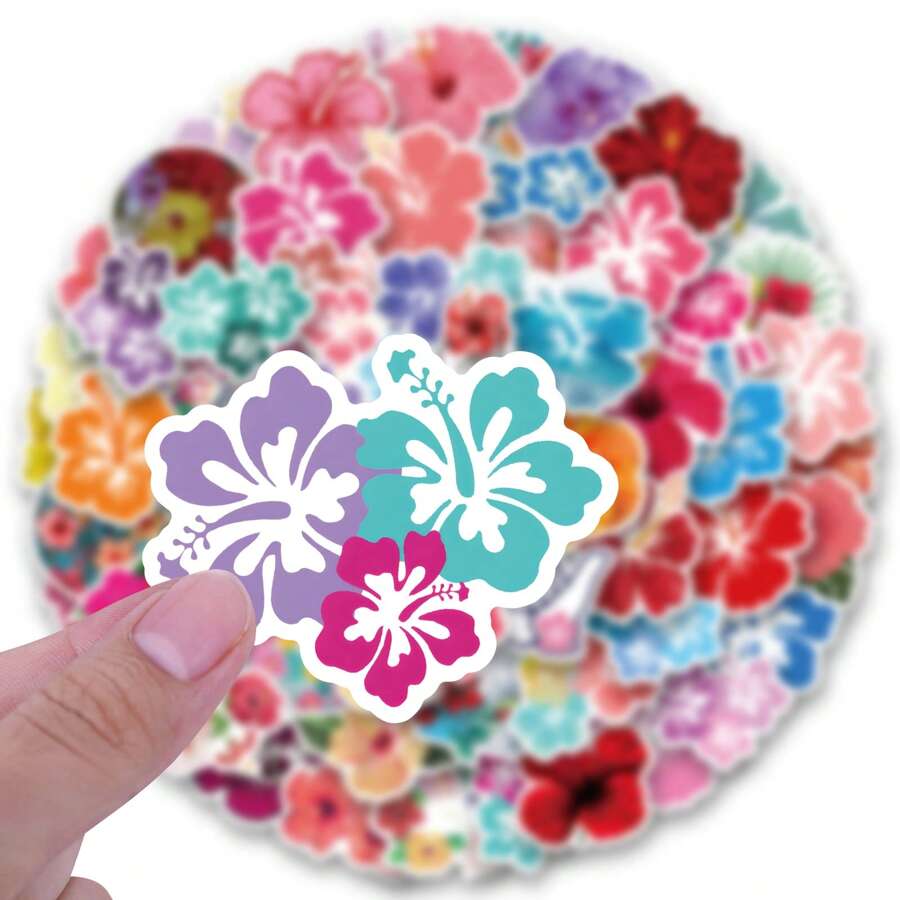 100PCS Hibiscus Flower Stickers Vinyl Aesthetics Stickers, Decals ...