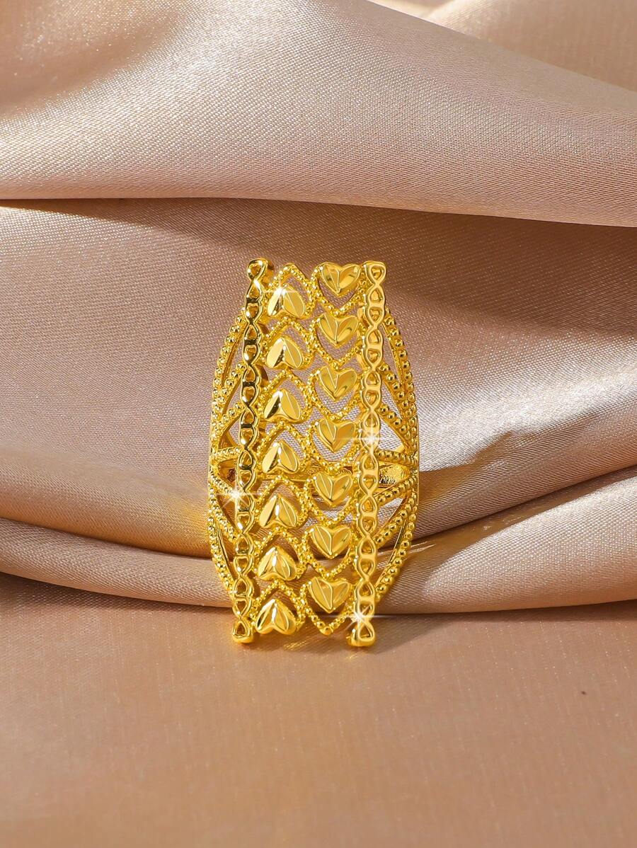 1pc Elegant & Sweet Open Heart Design Ring, Versatile For Women's Daily ...