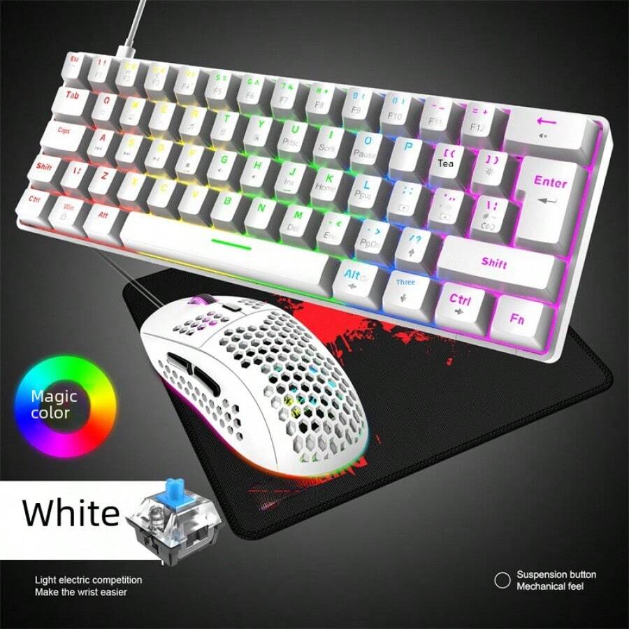 Teclado y mouse conjunto T60, teclado mecánico de 62 teclas con retroiluminación RGB, apto para ...