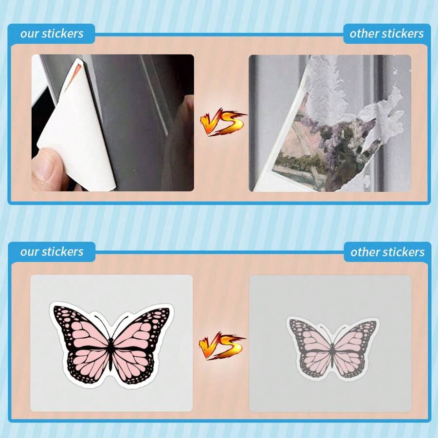 50PCS Butterfly Stickers Vinyl Aesthetics Stickers Scrapbooking, Diary ...