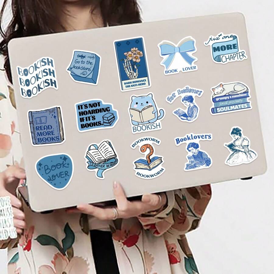 50PCS Blue Bookish Stickers Vinyl Aesthetics Stickers Scrapbooking ...