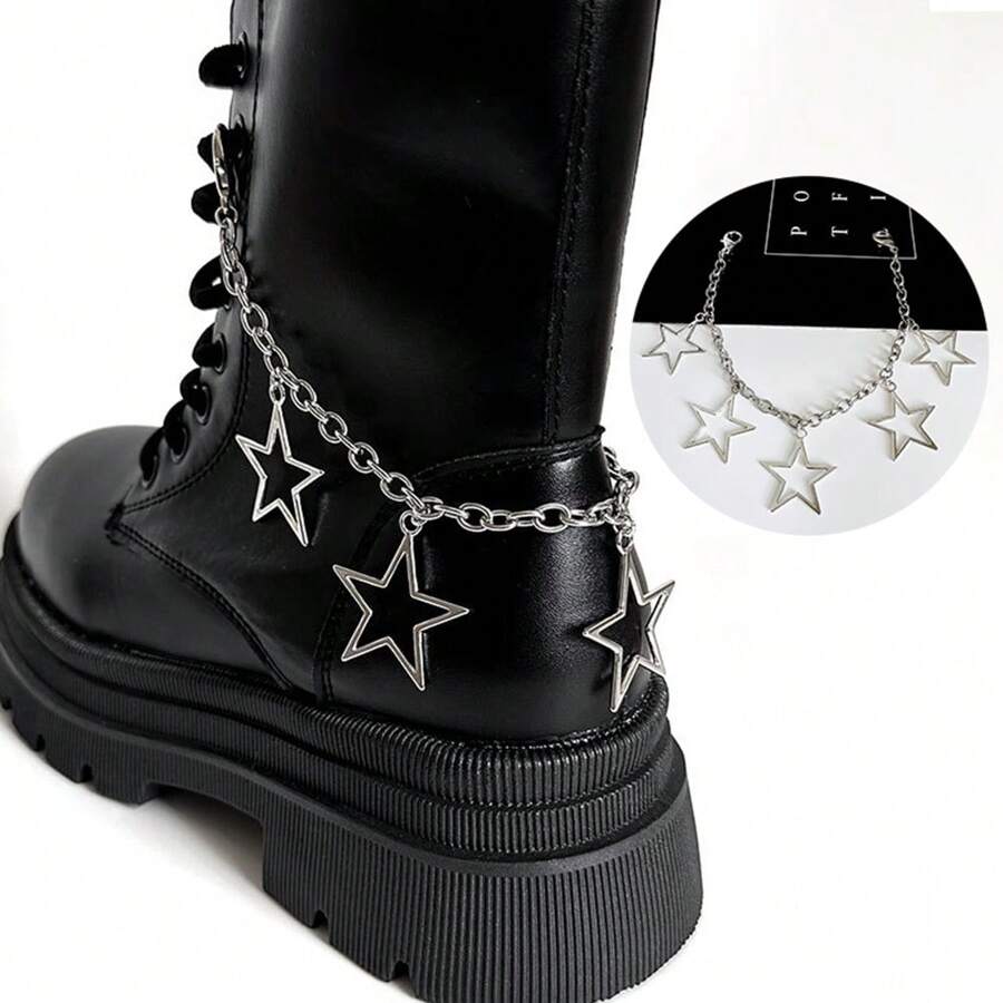 1pc Metal Shoe Chain With Star Pendant, Women's Shoes Decoration ...