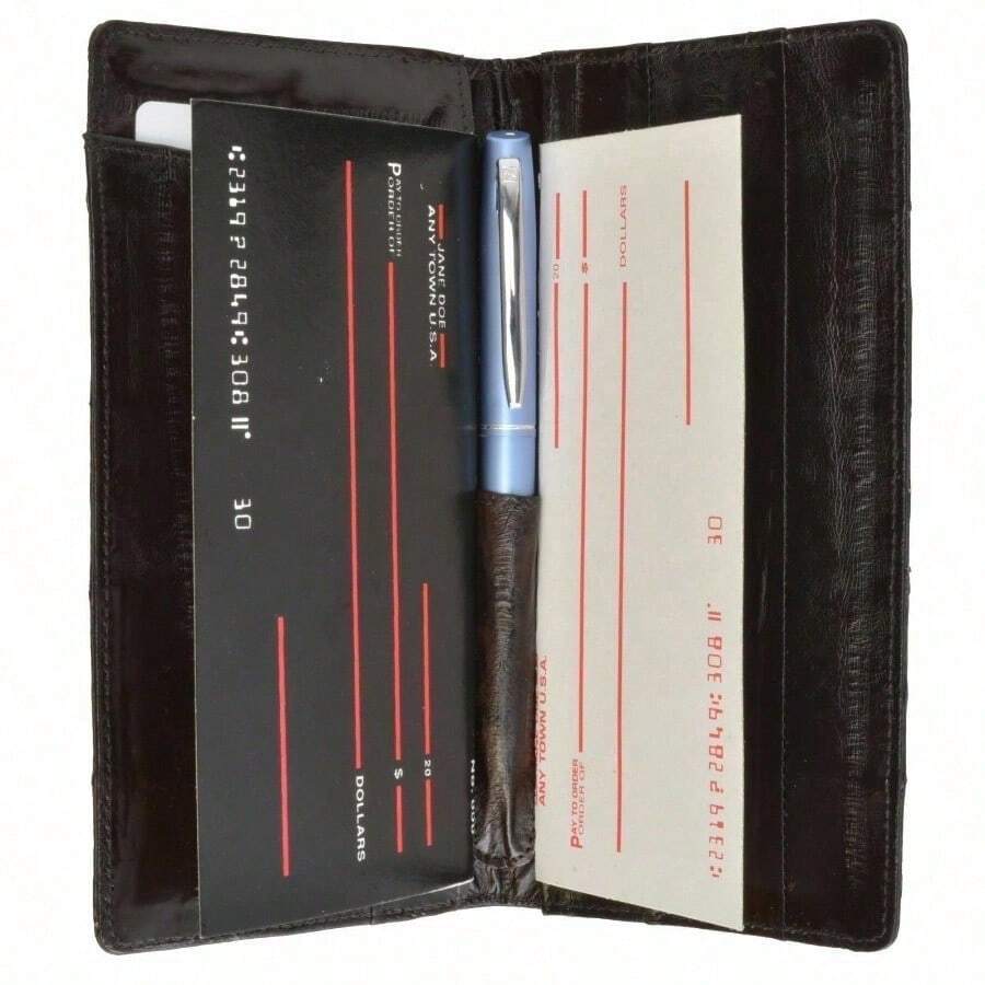 Eel Skin Leather Basic Checkbook Cover Long Wallet Women For Men Money ...