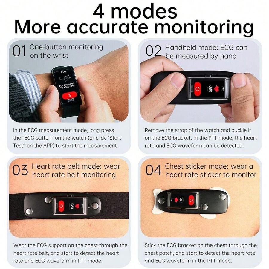 Blood Oxygen Smart Watch Body Temperature ECG HRV Monitor Waterproof US ...