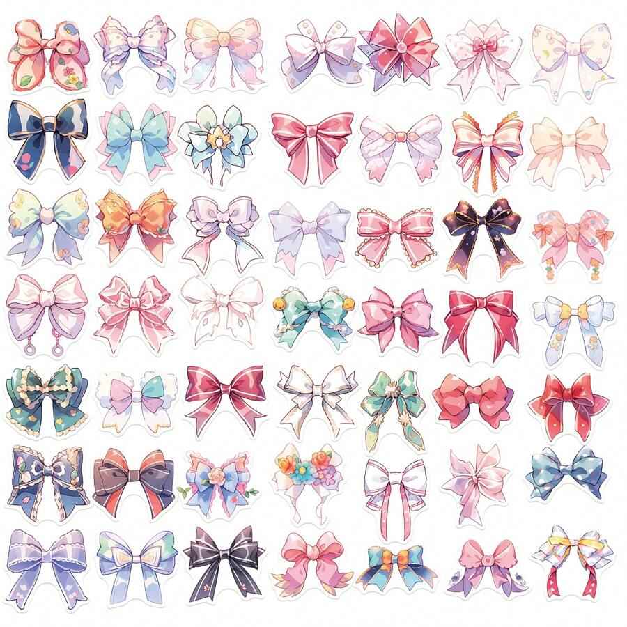 50PCS Sheet Bow Stickers Vinyl Aesthetics Stickers Scrapbooking, Diary ...