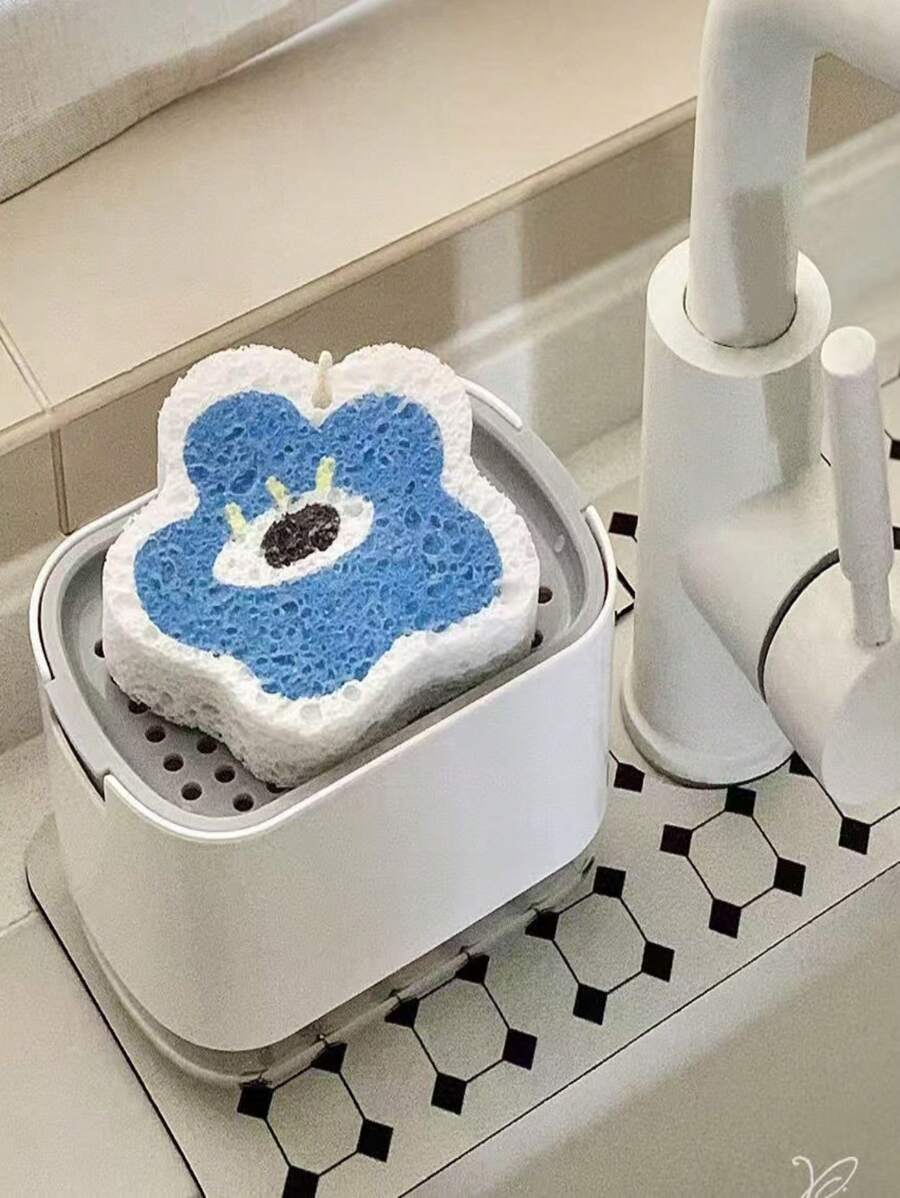 1 Piece Of Kitchen Press Soap Dispenser With Sponge, Dishwashing And ...