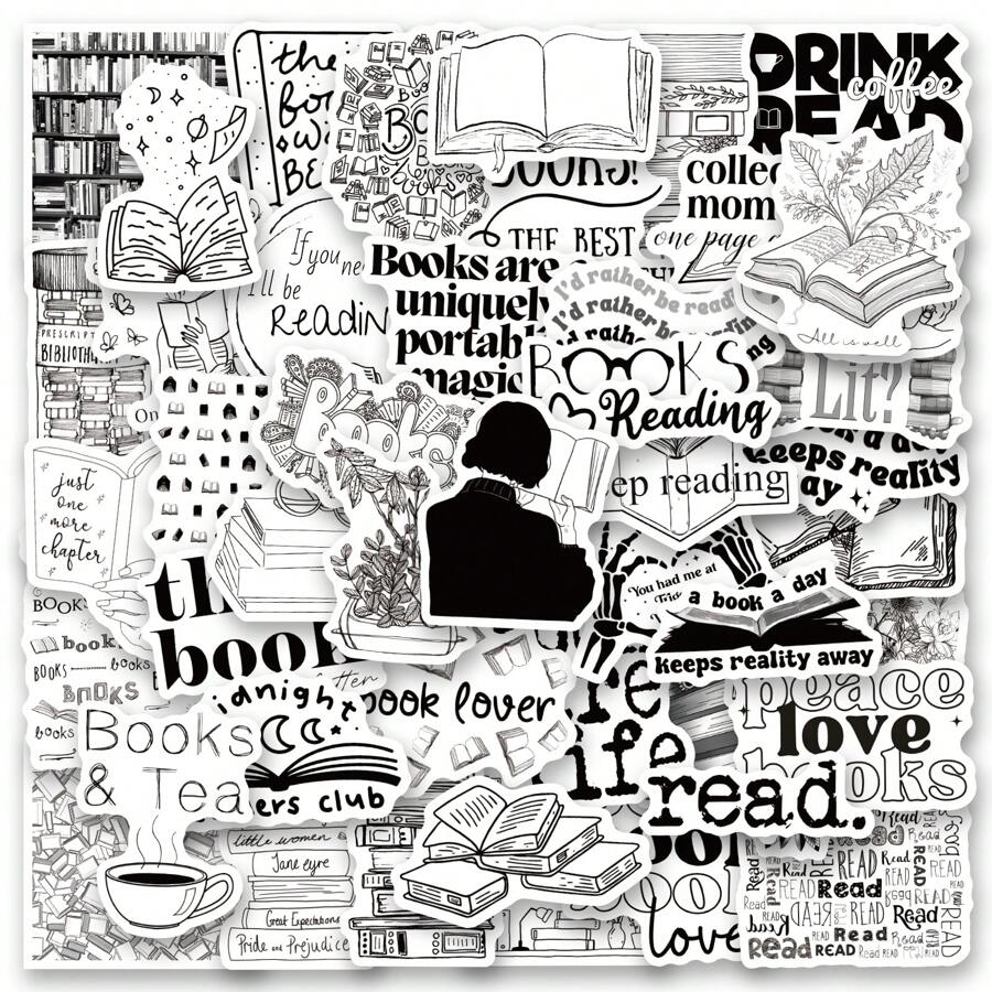 60PCS Black Bookish Stickers Vinyl Aesthetics Book Reading Stickers ...
