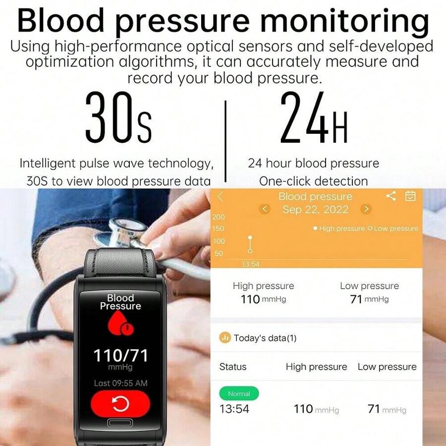 Blood Oxygen Smart Watch Body Temperature ECG HRV Monitor Waterproof US ...