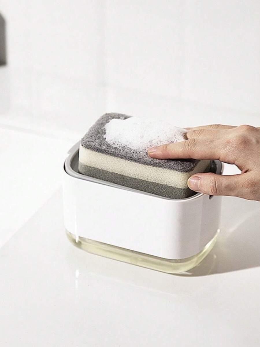 1 Piece Of Kitchen Press Soap Dispenser With Sponge, Dishwashing And ...