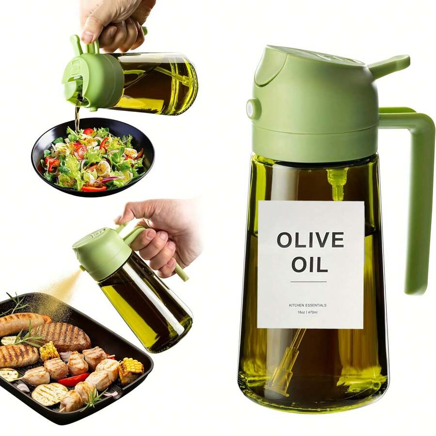 Kitchen Glass Olive Oil Dripper, 2-In-1 Oil Bottle And Cooking Sprayer ...