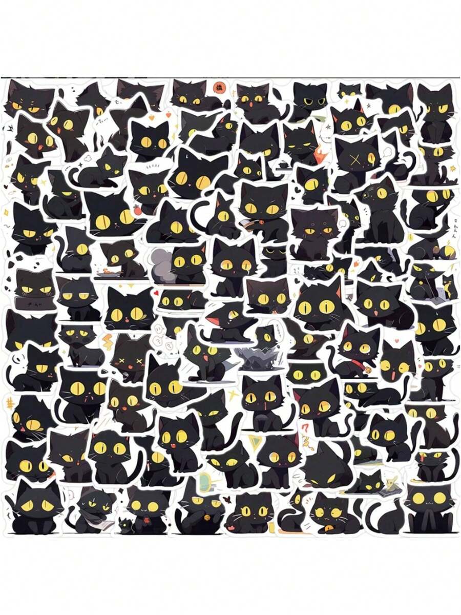 Cute Stickers 100 Pcs Black Cat Stickers Kawaii Aesthetic Stickers For ...