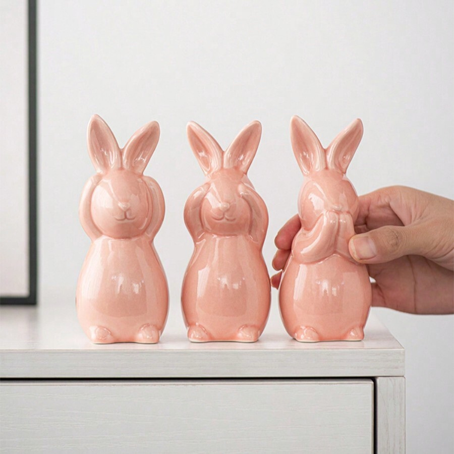 Easter Decorations Ceramic Bunny Figurine Hand-Painted No Evil See No ...