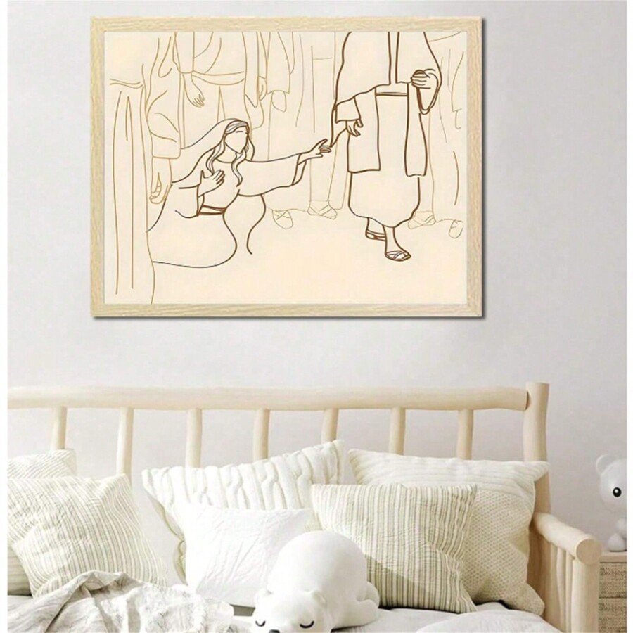 1pc One God Line Art Print, Bohemian Christian Wall Art, Easter Bible ...