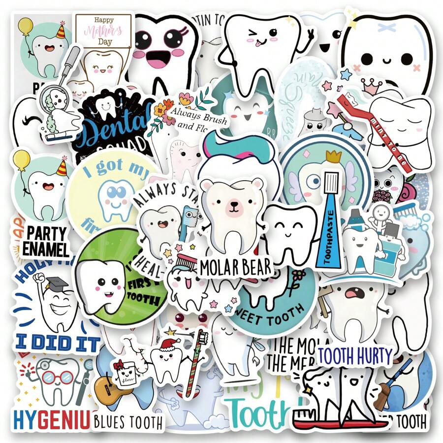 52PCS Cute Teeth Stickers Vinyl Stickers Scrapbook, Journaling, Laptop ...