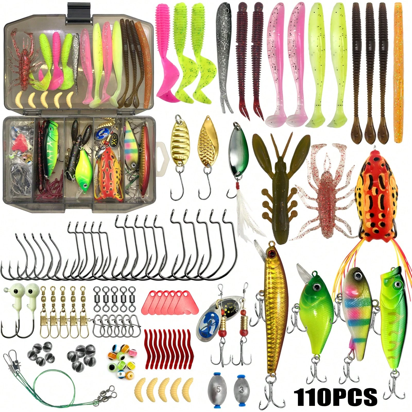 Conjunto de Iscos de Pesca 110 peças, Kit de Iscos Moles e Duros com ...