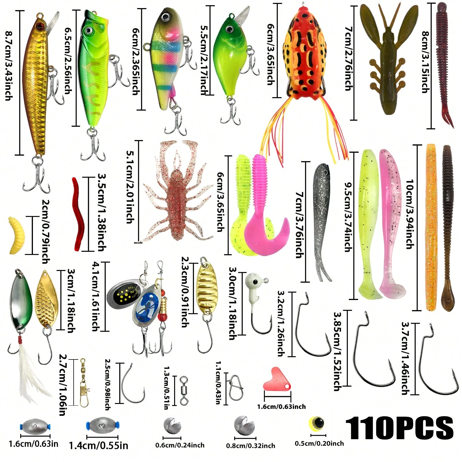 Conjunto de Iscos de Pesca 110 peças, Kit de Iscos Moles e Duros com ...