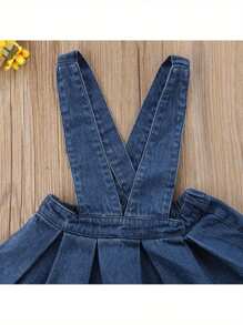 Toddler Kids Girls Denim Jean Strap Suspender Pleated Skirts Overalls ...