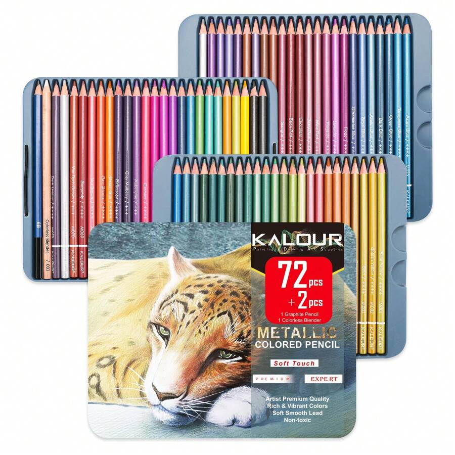 KALOUR 72 Pieces Metallic Colored Pencils, Soft Core With Vibrant Color ...