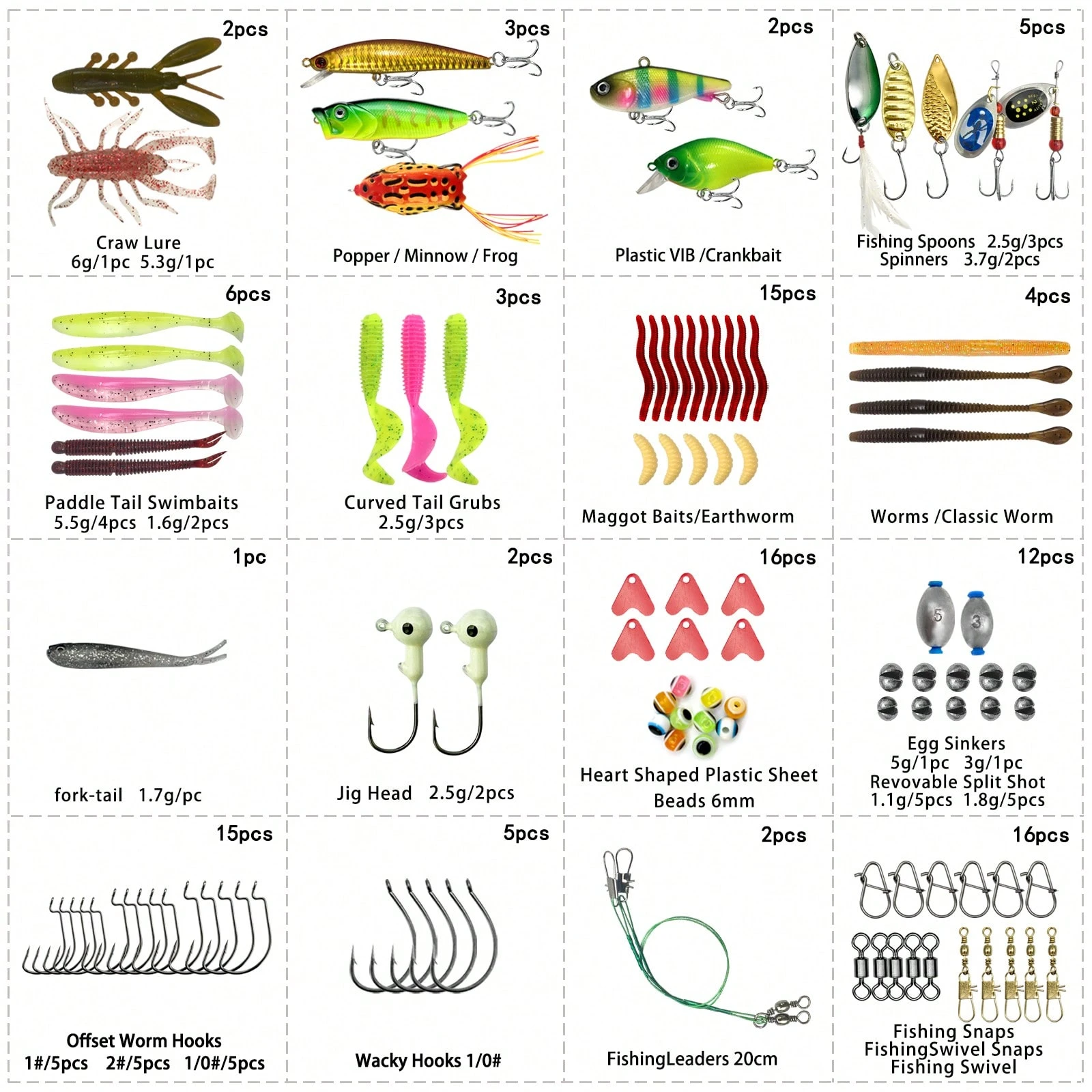 Conjunto de Iscos de Pesca 110 peças, Kit de Iscos Moles e Duros com ...