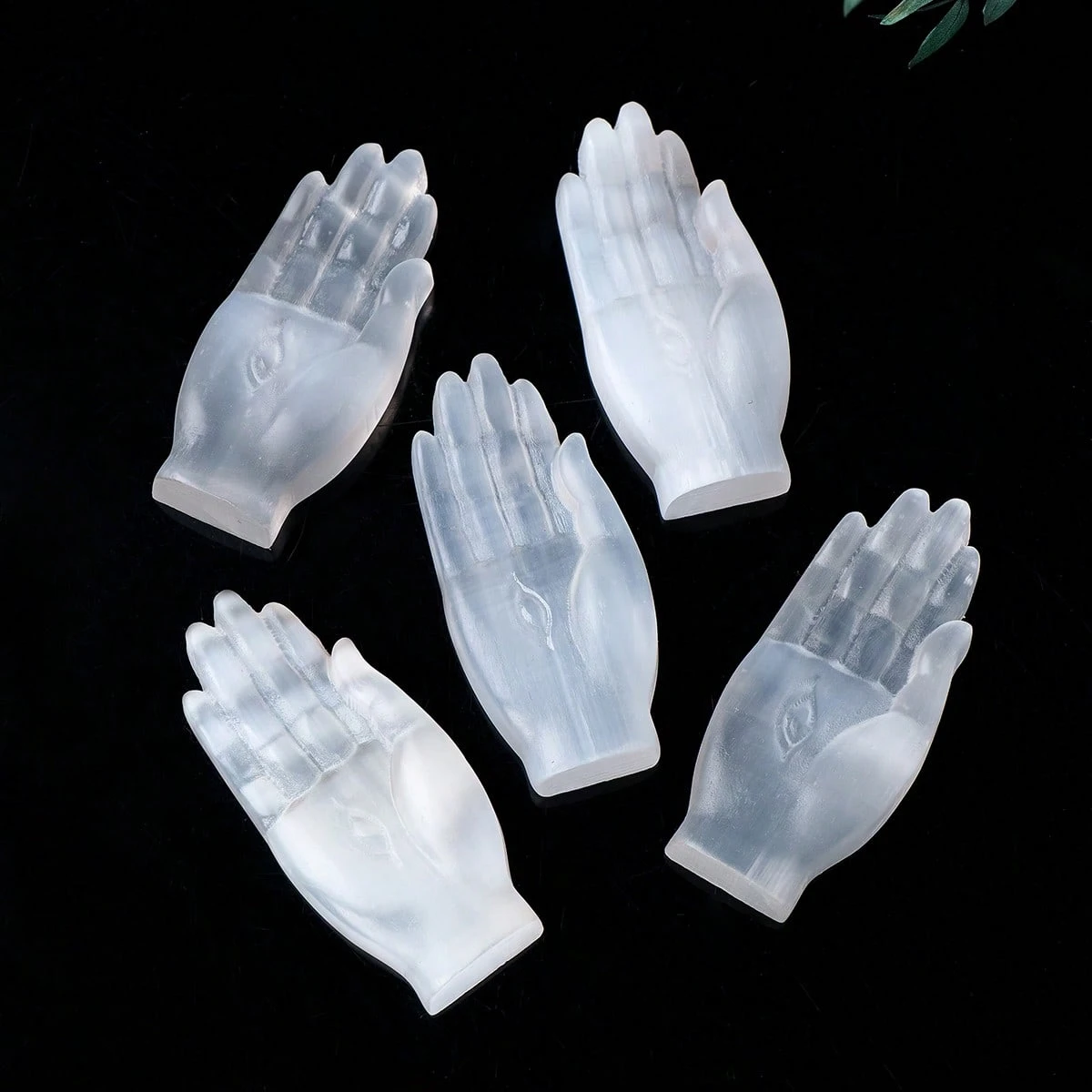 1PC Natural Stone Carved White Selenite Crystal Crafts Evil Eye Hand ...