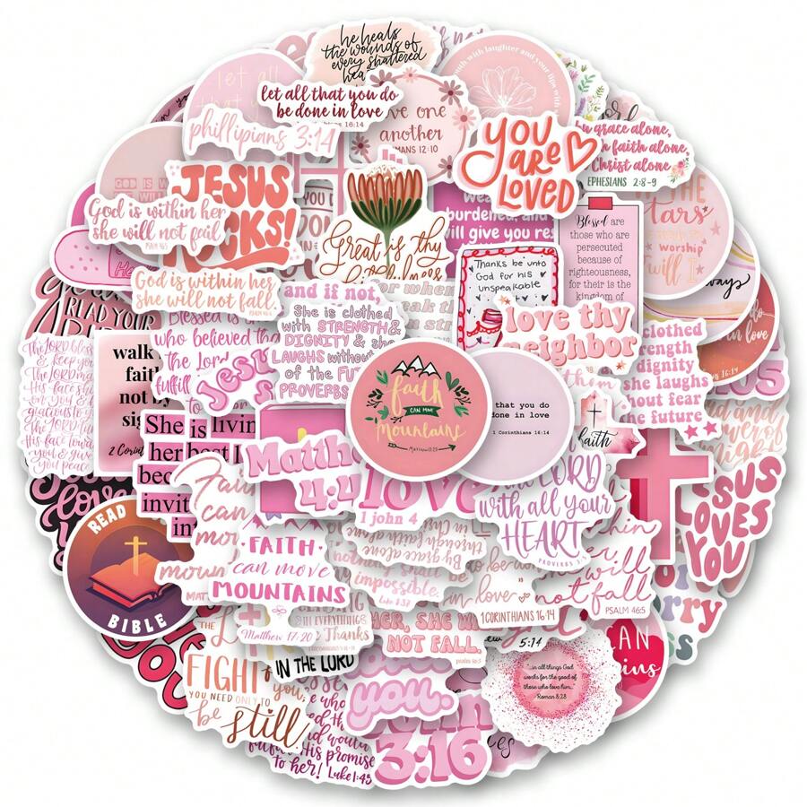 100PCS Pink Bible Scripture Jesus Stickers Vinyl Aesthetics Stickers ...