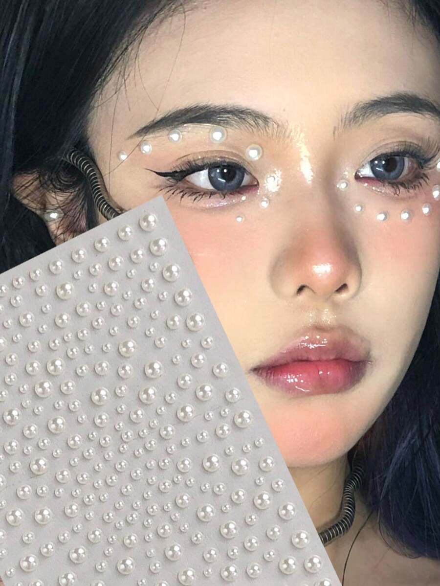 White Pearl Face Sticker, Self-Adhesive Acrylic Pearl Sticker, Faux ...