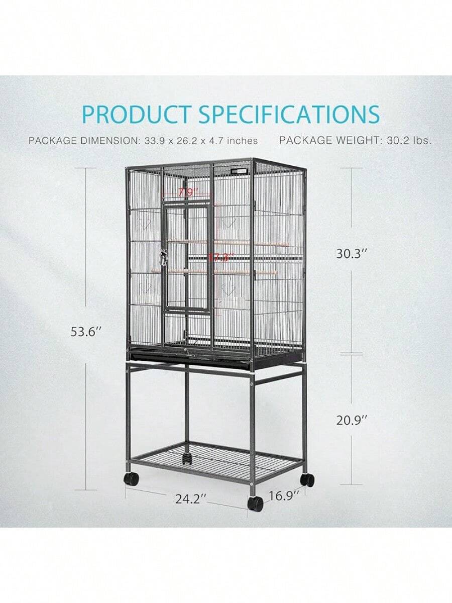 VIVOHOME 54 Inch Wrought Iron Large Bird Flight Cage With Rolling Stand ...