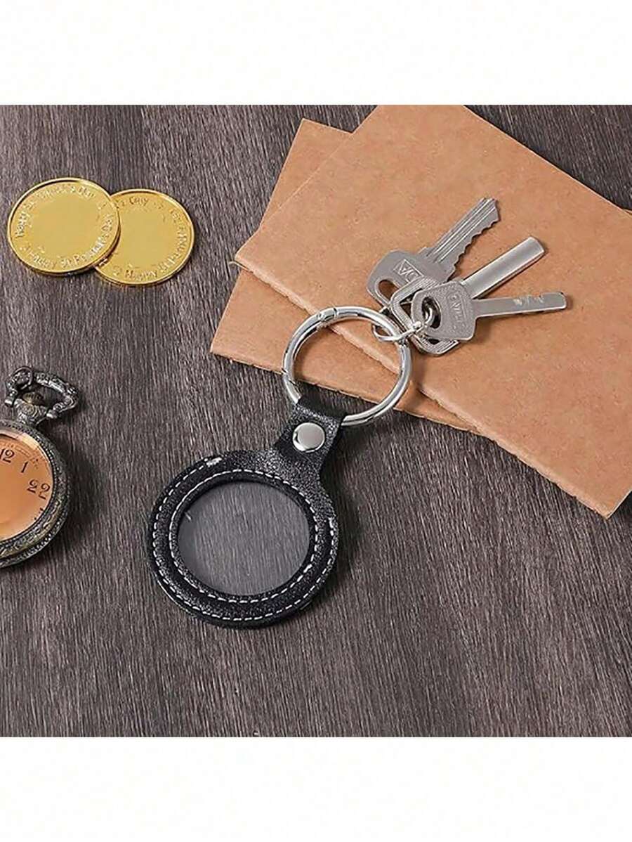 Leather Coin Holder Keychain Double Side Coin Display Case For AA ...