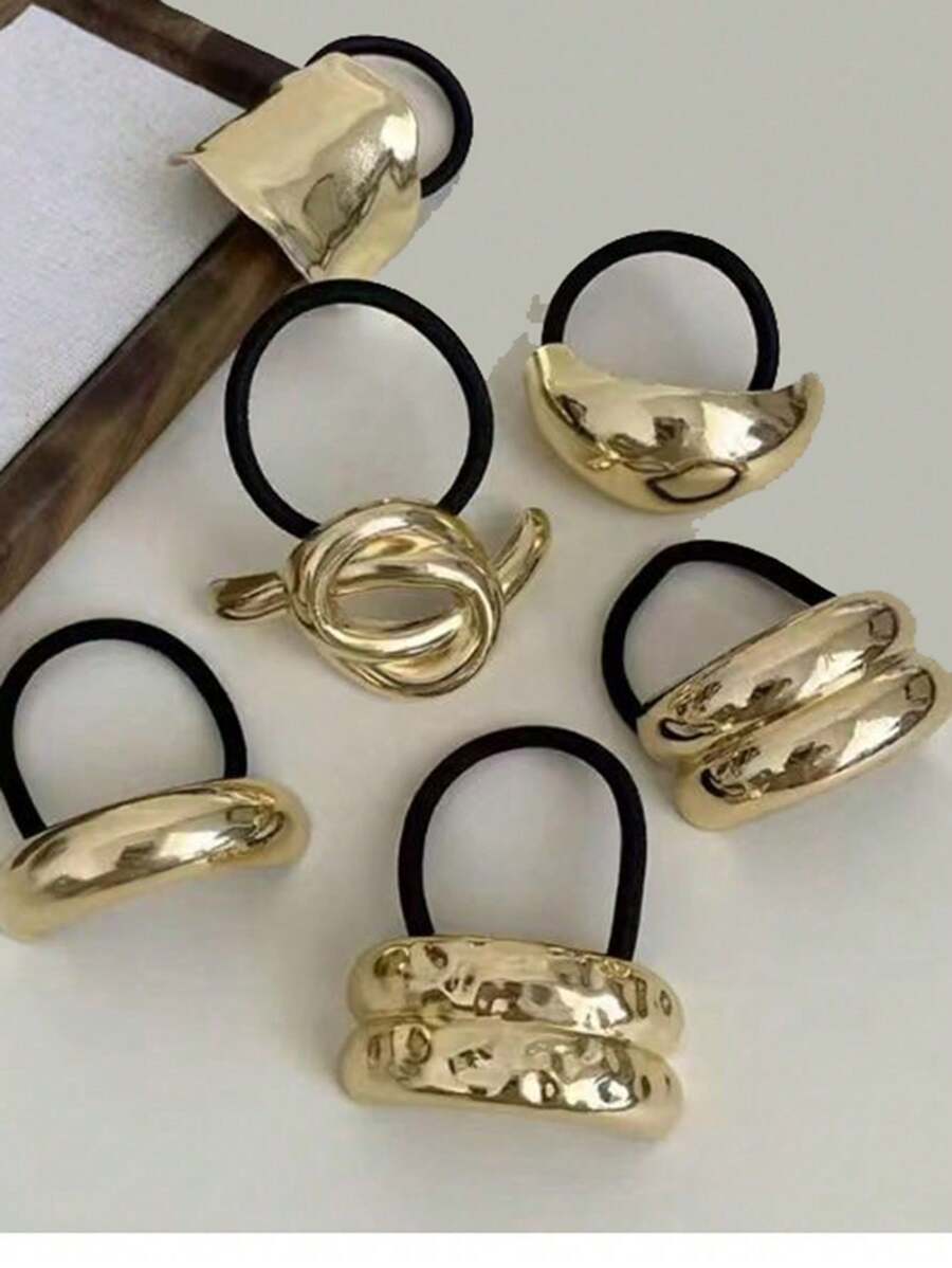 7pcs/6pcs/5pcs/1pc Set Minimalist Metal Hair Ties Ponytail Holders Hair ...