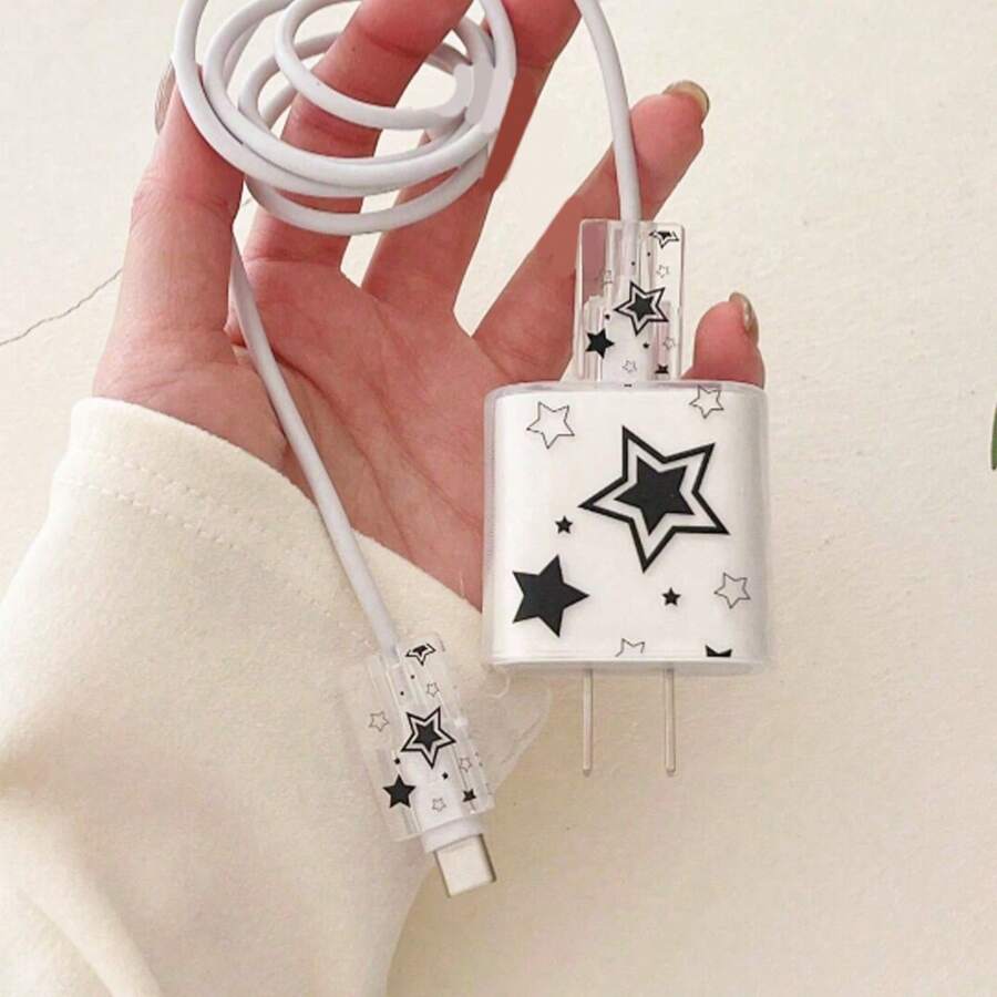 4pcs/Set Black Pentagon Star Design Cable Organizer And Charger Adapter ...