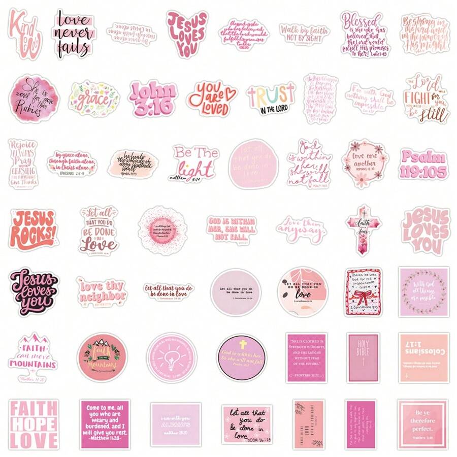 100PCS Pink Bible Scripture Jesus Stickers Vinyl Aesthetics Stickers ...