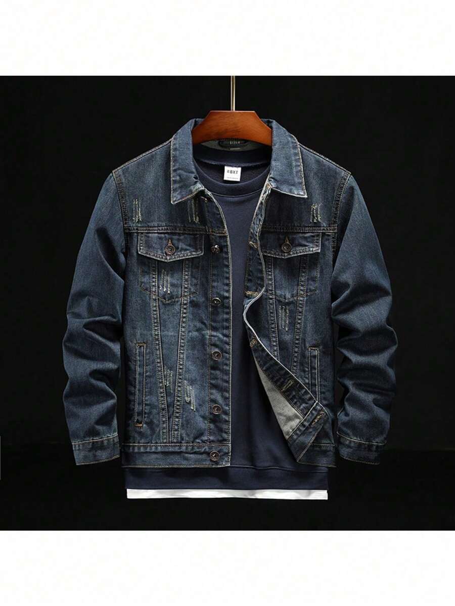 2025 Heavy-Duty Washed Embroidered Denim Jacket For Men, Slim Fit Plus ...
