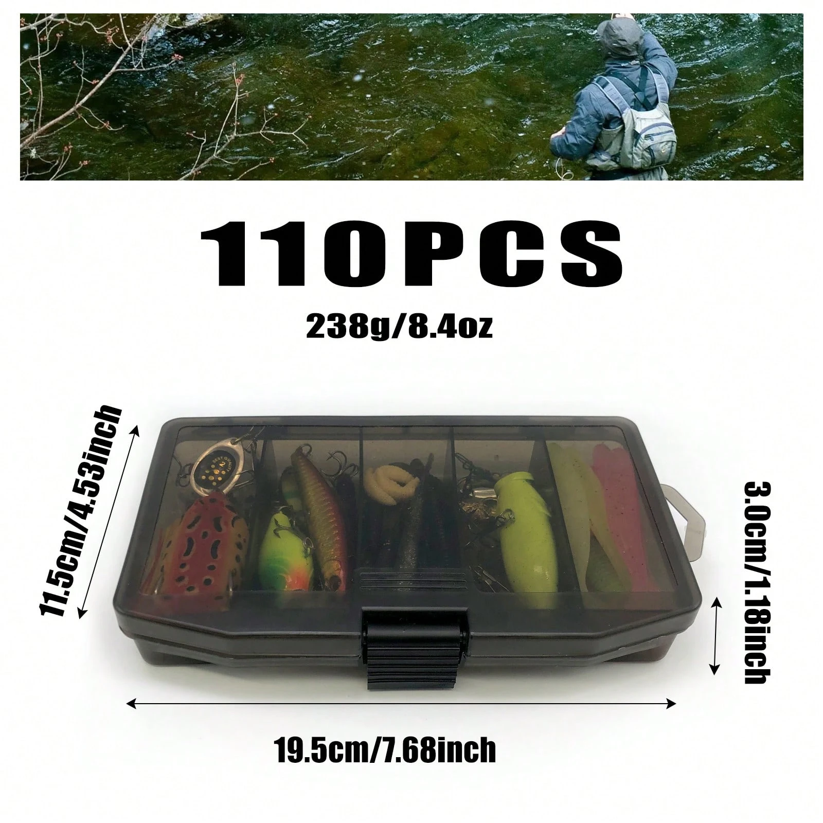 Conjunto de Iscos de Pesca 110 peças, Kit de Iscos Moles e Duros com ...