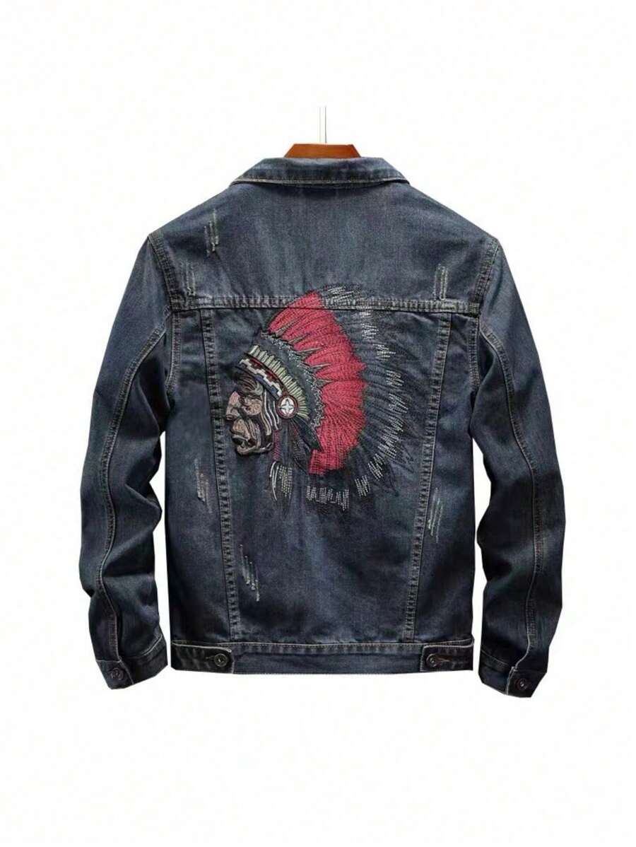 2025 Heavy-Duty Washed Embroidered Denim Jacket For Men, Slim Fit Plus ...