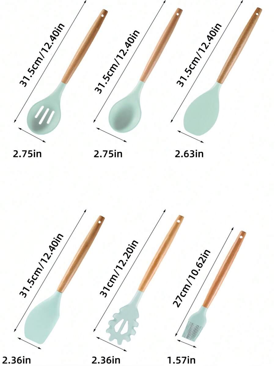 Ensemble de 12 ustensiles de cuisine en silicone avec manches en bois, casserole anti-adhésive ...